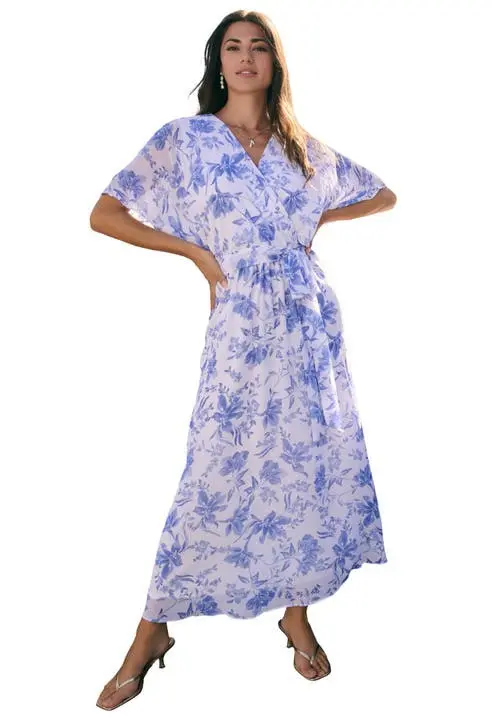 Roaman's Chiffon Wrap Sleeve Maxi Dress