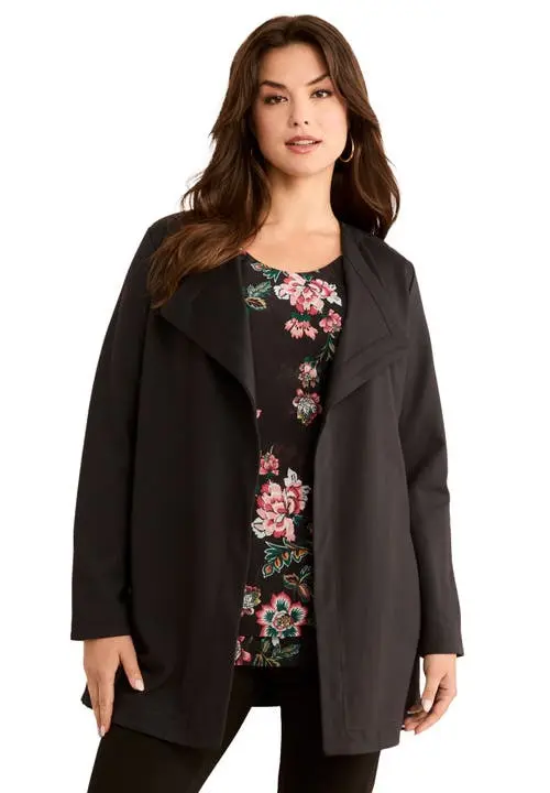 Roaman's Ultimate Ponte Drape Collar Jacket - Black