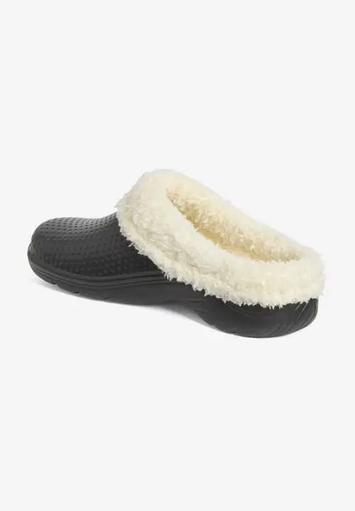 COMFORTVIEW The Fur Lined Slip On Rubber Clog Mule - Black
