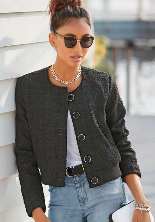 LASCANA Round Neckline Tweed Jacket