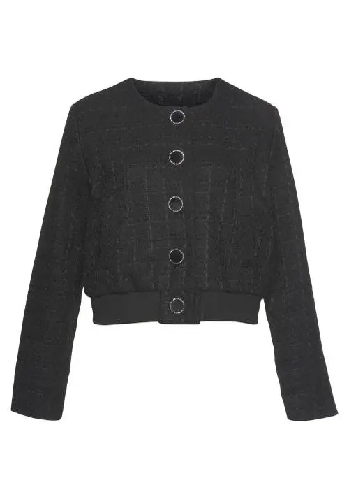 LASCANA Round Neckline Tweed Jacket - Black