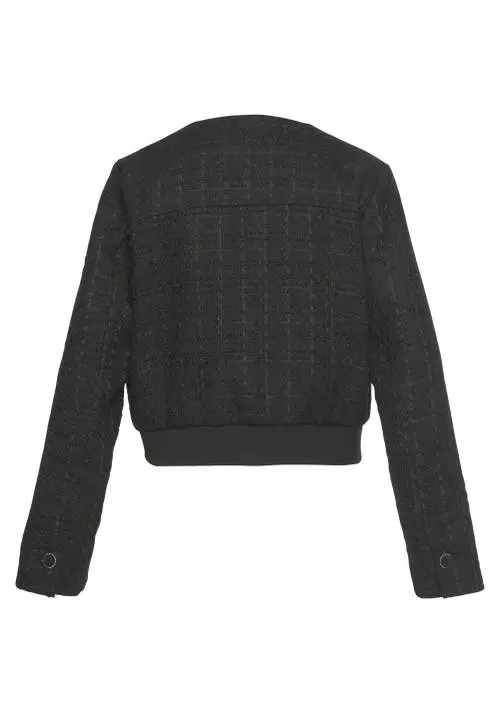 LASCANA Round Neckline Tweed Jacket - Black