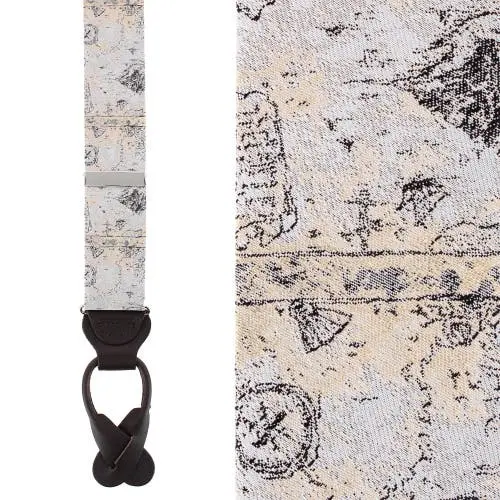 Trafalgar Sparrow's Bounty Treasure Map Silk Button End Suspenders - Light Tan