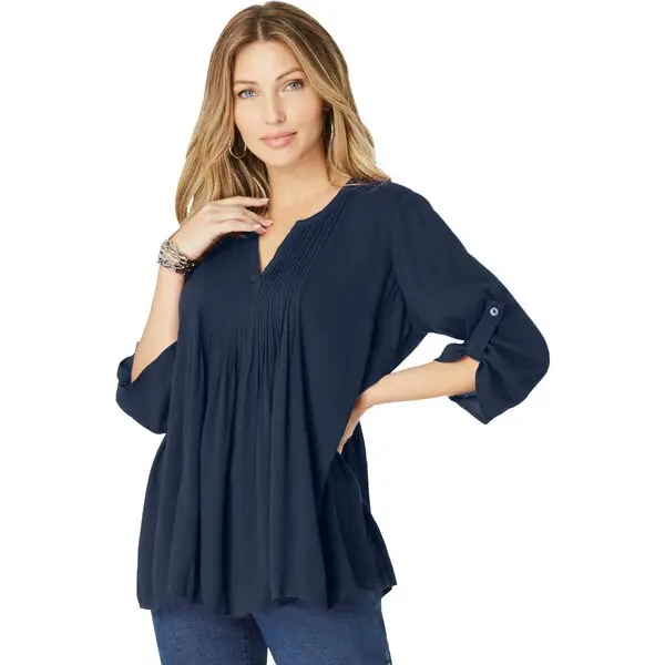 Roaman's Hand Crinkled Tara Shirt - Navy