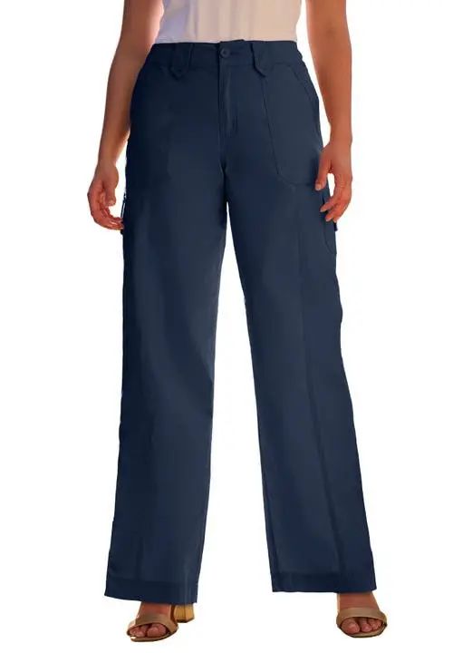 Roaman's Wide Leg Cargo Pants - Navy