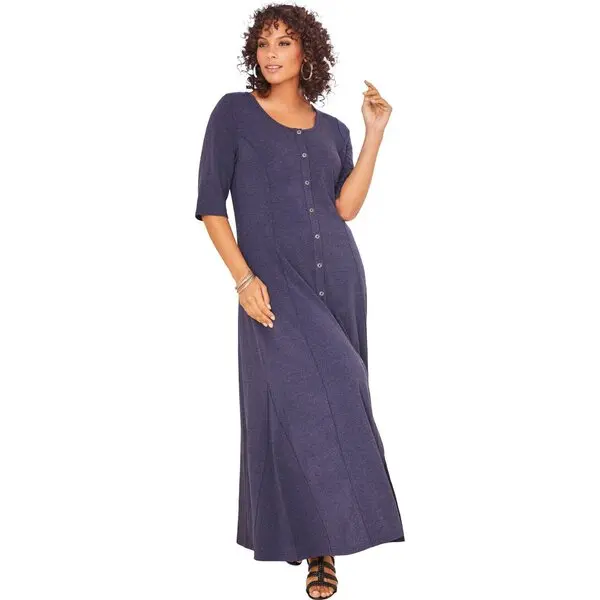 Roaman's Button Front Heathered Dress