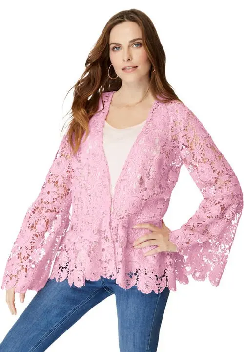 Roaman's Bell Sleeve Lace Jacket - Primrose