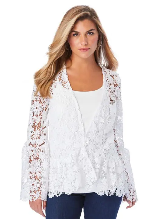 Roaman's Bell Sleeve Lace Jacket