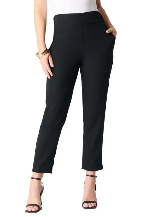 Roaman's Bi Stretch Straight Leg Pull On Ankle Pant - Black