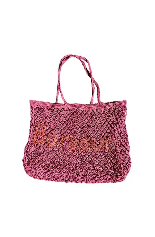 MER ST. BARTH St Jean Jute Beach Tote "bonjour - Pink