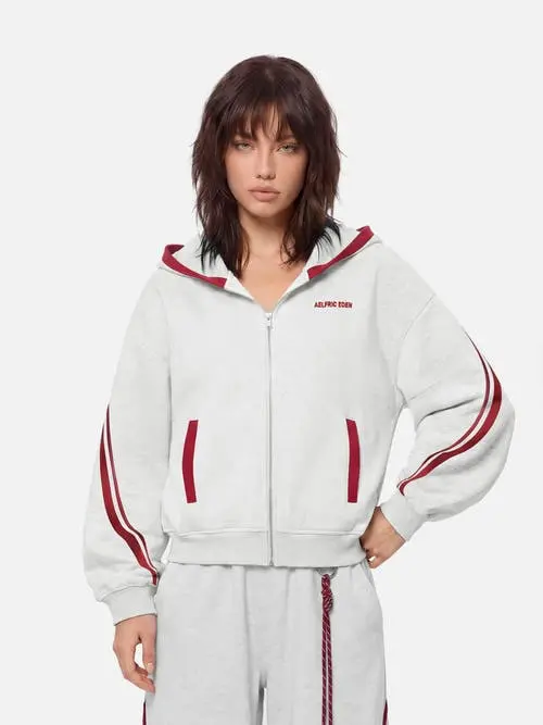 AELFRIC EDEN Boxy Contrast Zip Up Hoodie - Grey