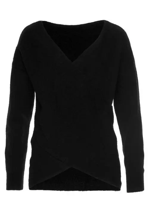 LASCANA V-neck Crossover Sweater - Black