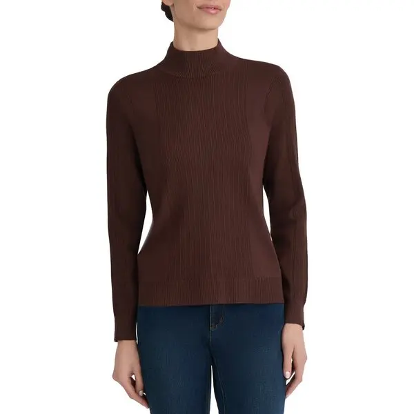 Jones New York Mock Neck Placed Rib Sweater