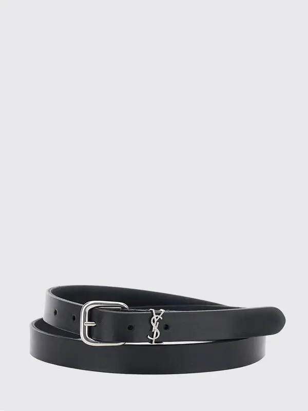 Saint Laurent Cassandre Slim Calfskin Leather Belt With Monogram