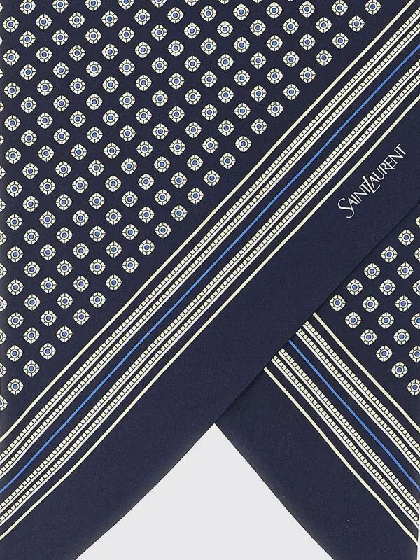 Saint Laurent Lavallii¨re Striped Geometric Print Silk Foulard - Blue