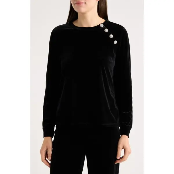 Anne Klein Embellished Button Velvet Top
