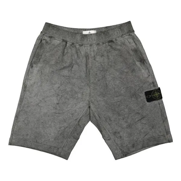 Stone Island Patch Logo Fleece Shorts 'melange Black - Black/grey