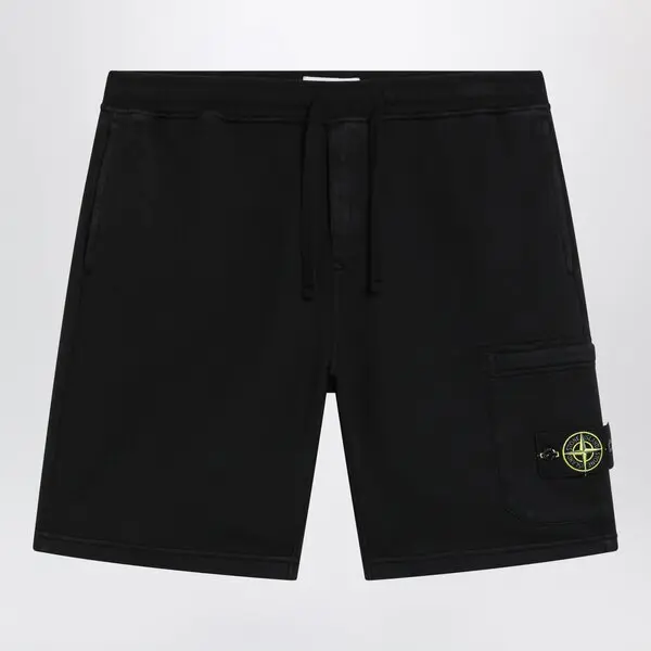 Stone Island Organic Cotton Fleece Jogger Shorts - Black