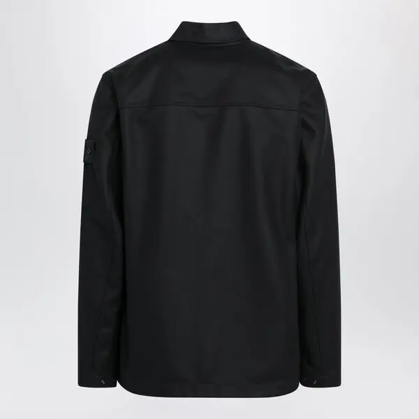 Stone Island Navy Shirt Jacket In Wool Blend - Blue