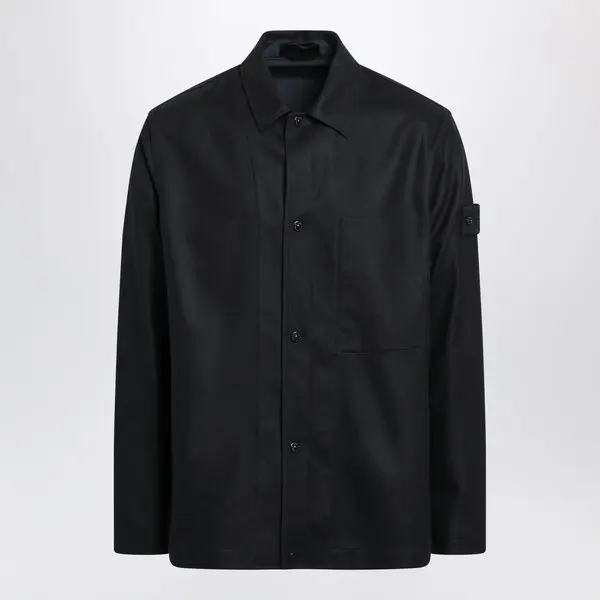 Stone Island Navy Shirt Jacket In Wool Blend - Blue
