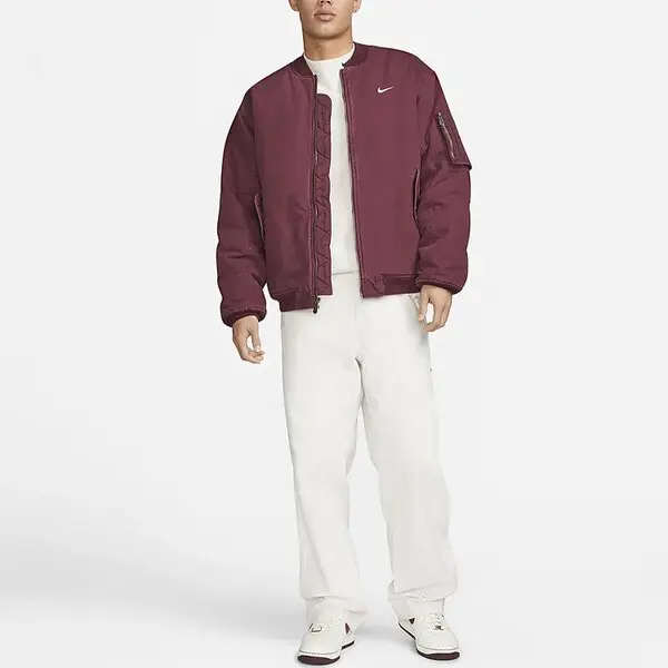 Nike Life Woven Flight Jacket 'night Maroon - Red