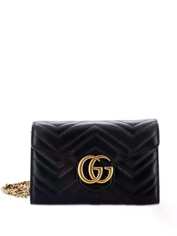 Gucci Gg Marmont Chain Wallet Matelasse Leather Mini Crossbody Bag - Black