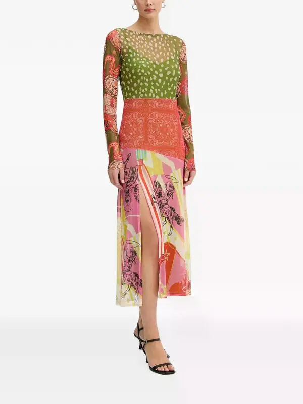 NEVER FULLY DRESSED Mixed-print Side-slit Midi Dress