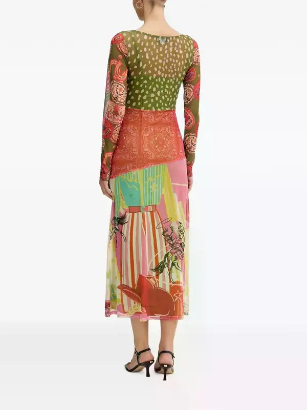 NEVER FULLY DRESSED Mixed-print Side-slit Midi Dress