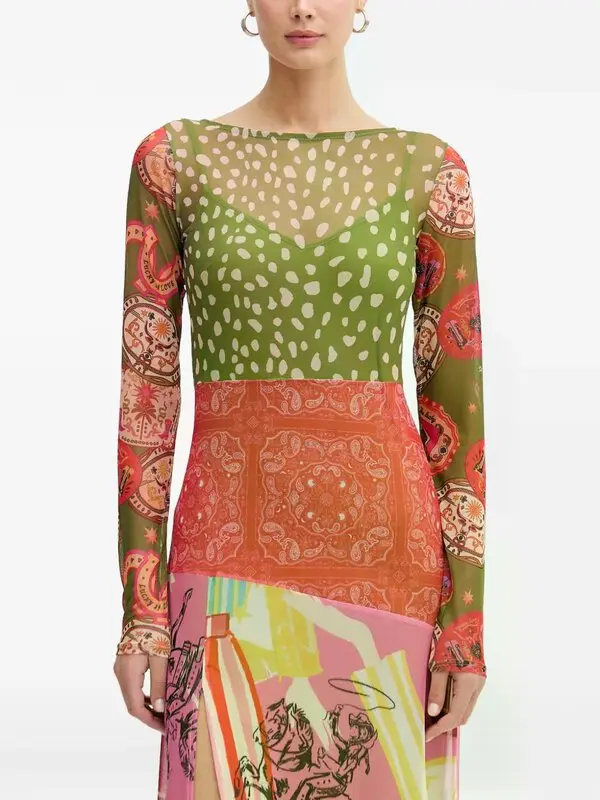 NEVER FULLY DRESSED Mixed-print Side-slit Midi Dress