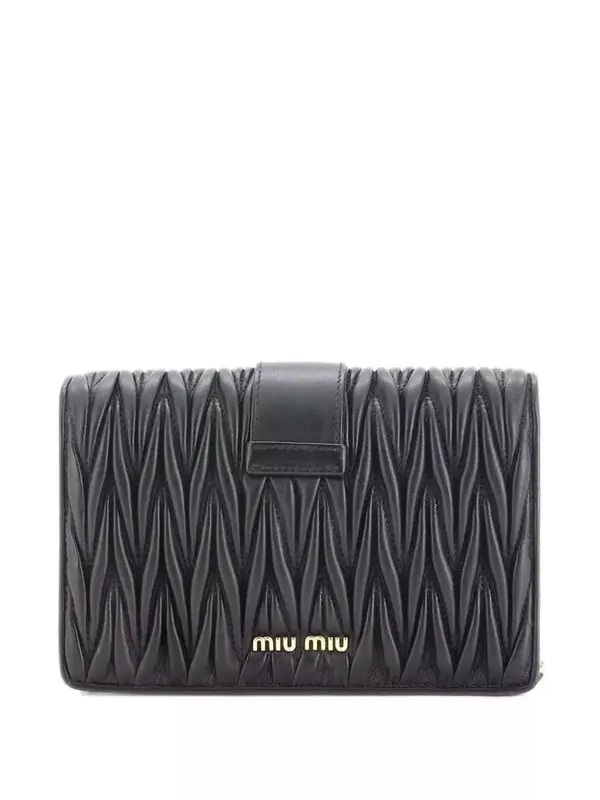 Miu Miu Crystal Buckle Flap Crossbody Bag Matelasse Leather Small Shoulder Bag - Black