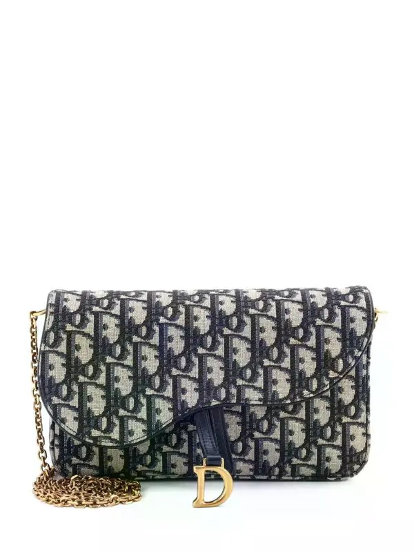 Dior Saddle Chain Wallet Oblique Canvas Crossbody Bag - Blue