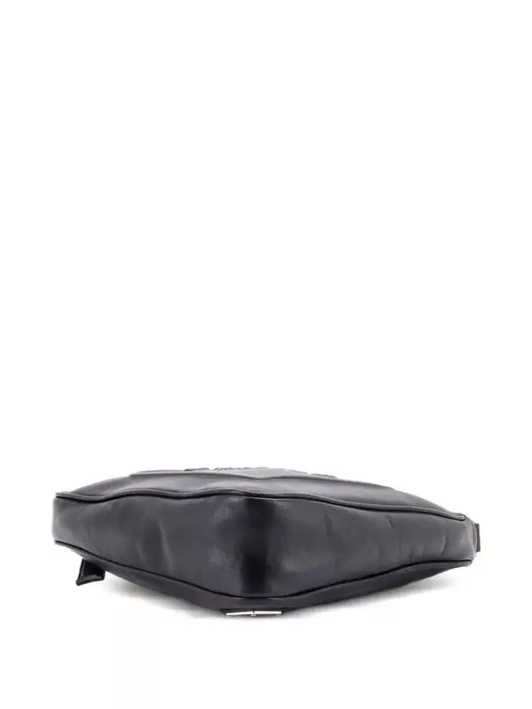 Prada Triangle Logo Wristlet Pouch Embossed Leather Clutch Bag