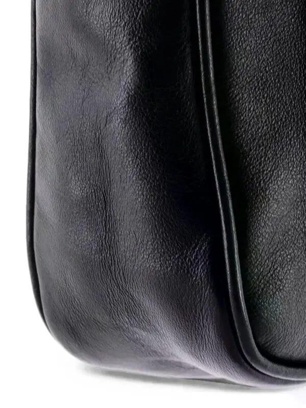 Prada Triangle Logo Wristlet Pouch Embossed Leather Clutch Bag