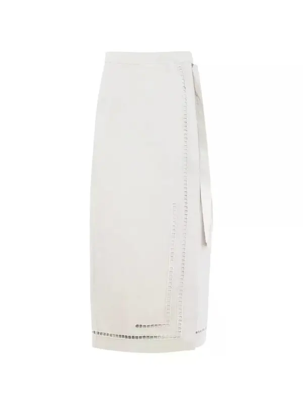 TELA Embroidered Wrap Midi Skirt