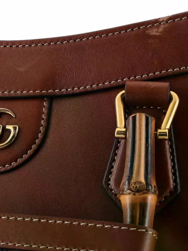 Gucci Diana Nm Logo Bamboo Handle Tote Embossed Leather Medium Shoulder Bag - Brown