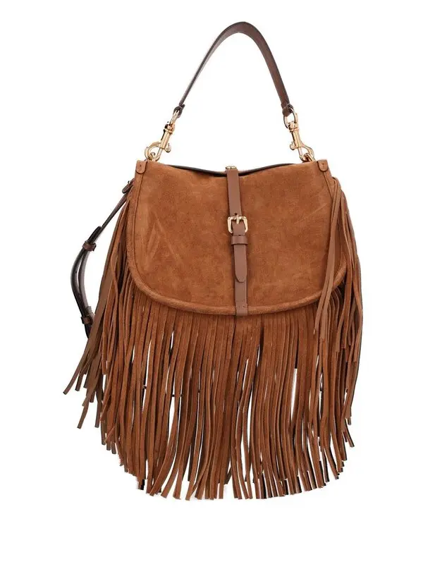 Etro Medium Pony Suede Bag With Fringe - Brown
