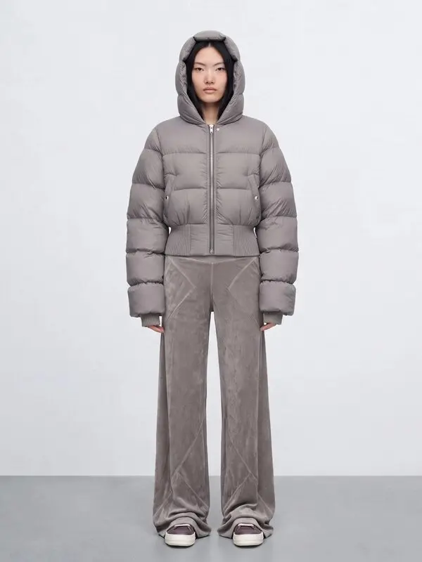 Rick Owens Short Down Jacket With Hood - Green