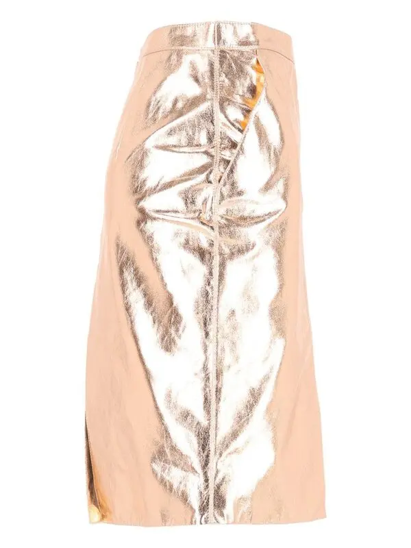 Saint Laurent Metallic Leather Pencil Skirt - Gold