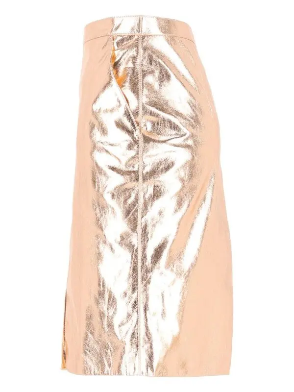 Saint Laurent Metallic Leather Pencil Skirt - Gold