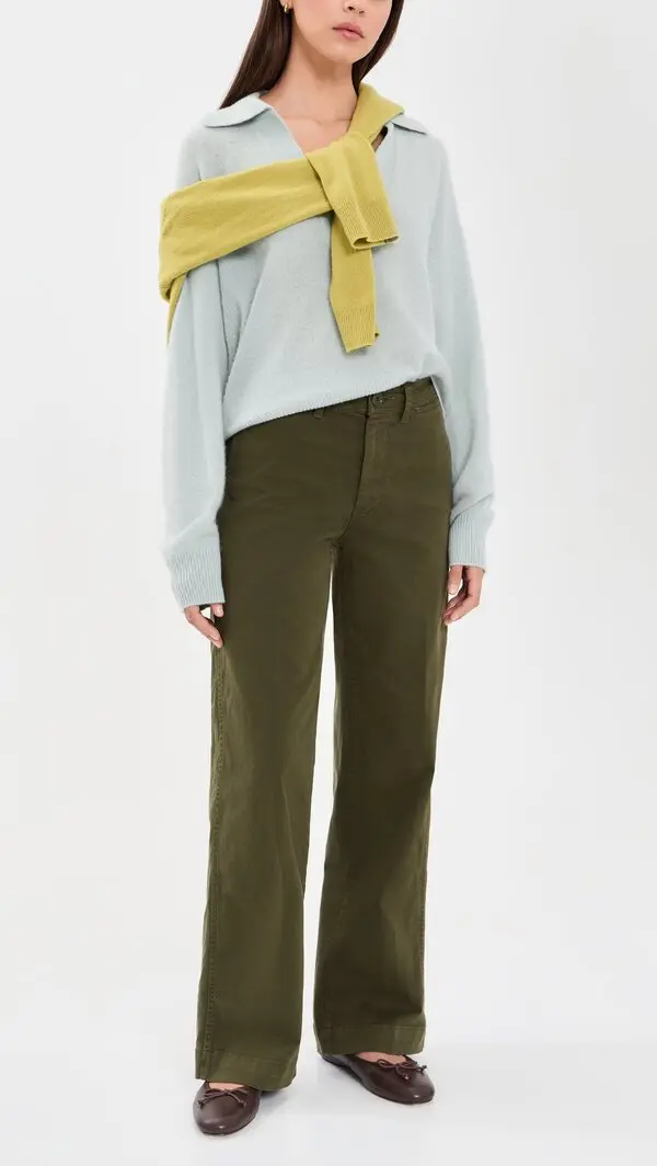 ALEX MILL Wide Leg Trousers In Cotton Twill