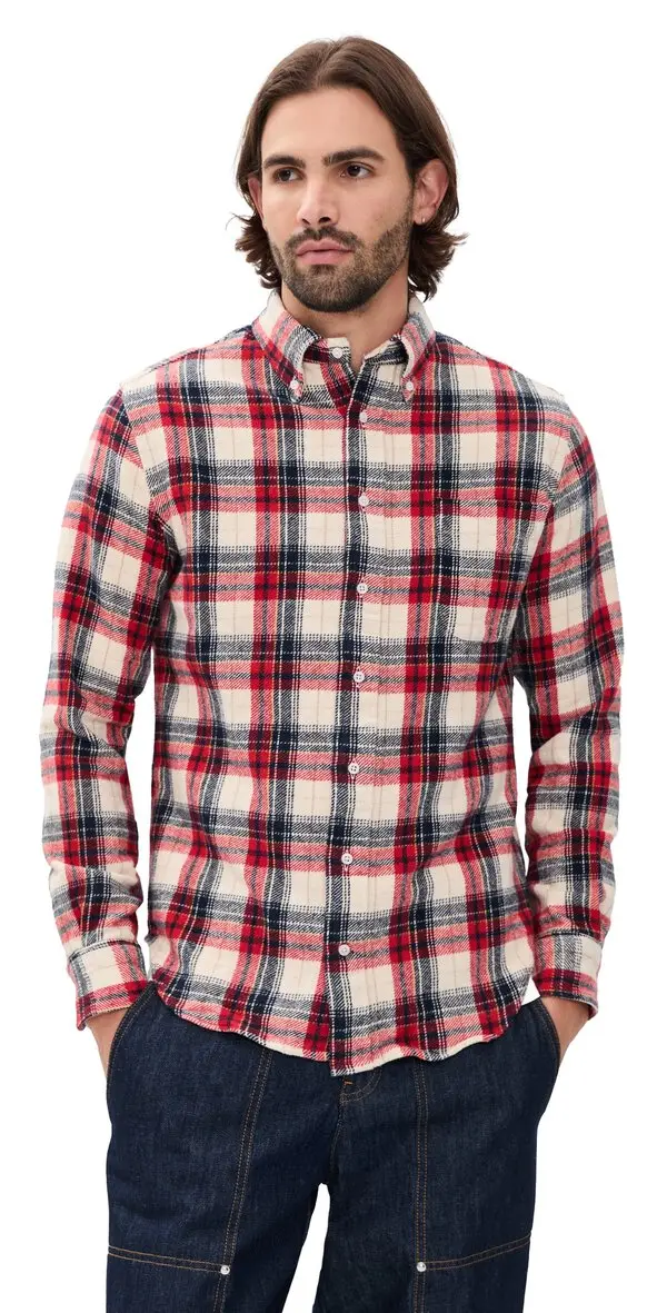 Gitman Bros Brushed Winter Madras Shirt - Red