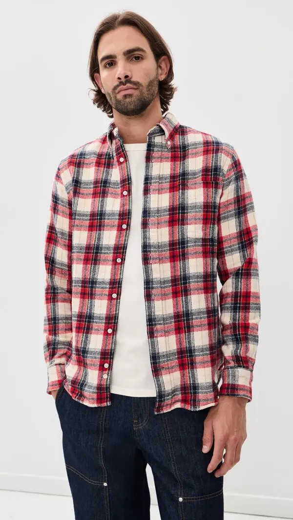 Gitman Bros Brushed Winter Madras Shirt - Red