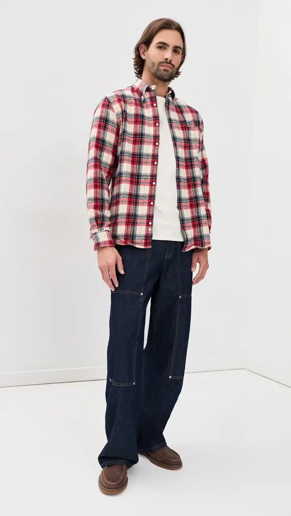 Gitman Bros Brushed Winter Madras Shirt - Red