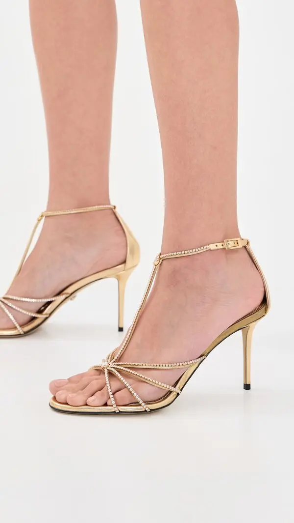 Mach & Mach Daisy Shiny Nappa Cage Stiletto Sandals - Light Gold