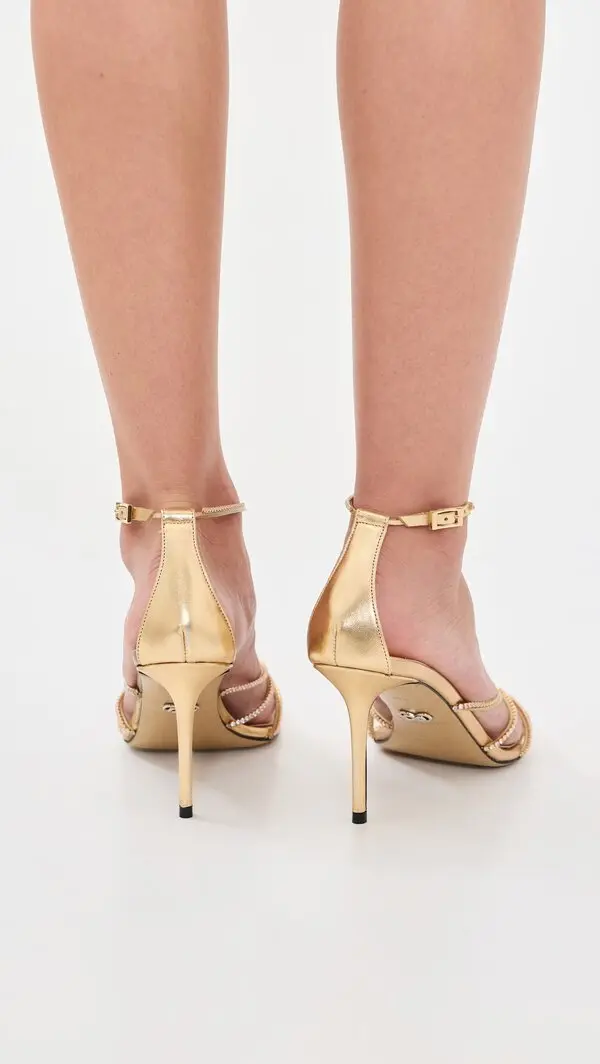 Mach & Mach Daisy Shiny Nappa Cage Stiletto Sandals - Light Gold