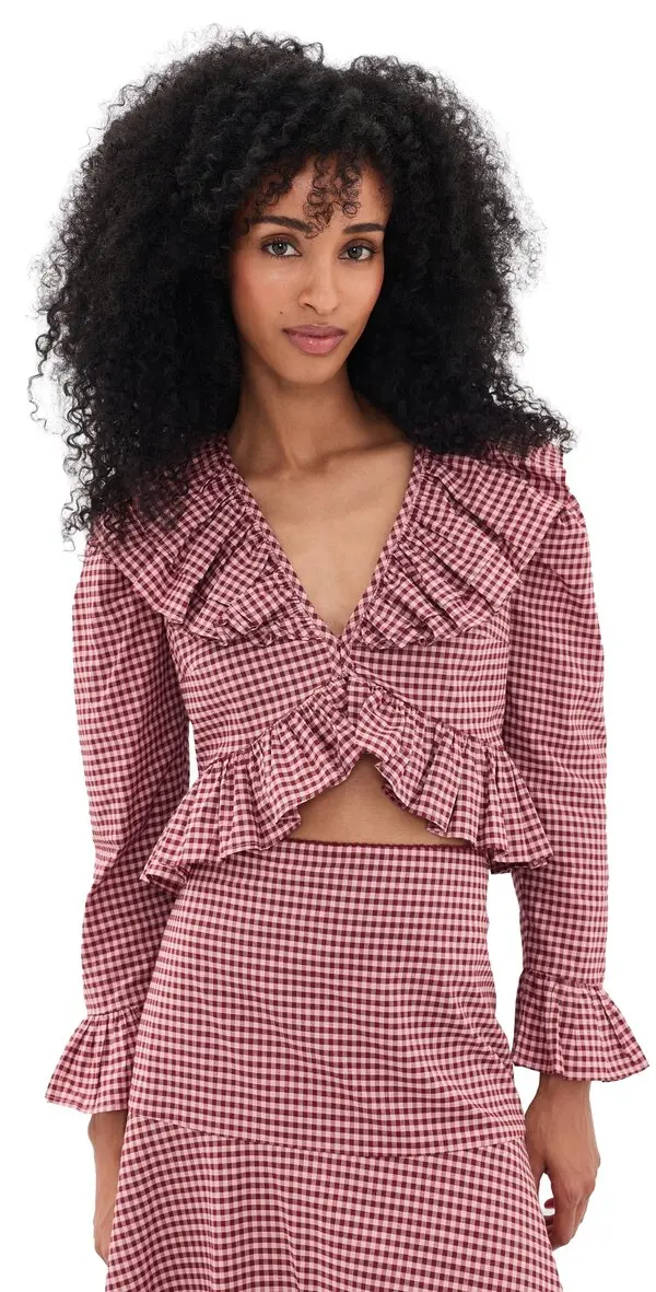 DE LORETA Calma Blouse - Vichy Red
