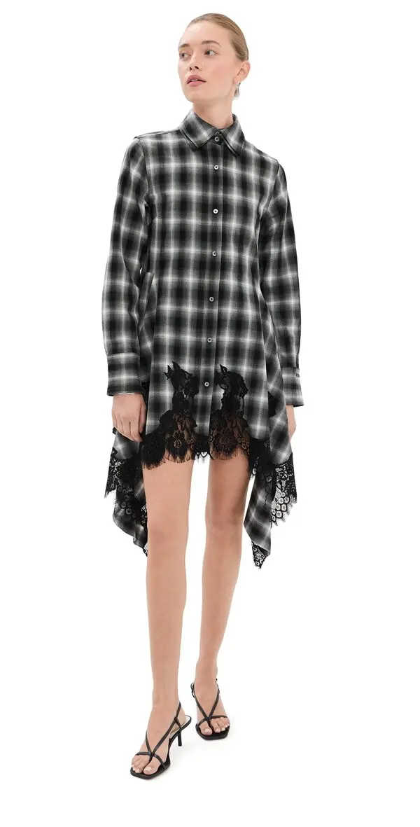 Monse Cascade Front Lace Hem Shirt Dress