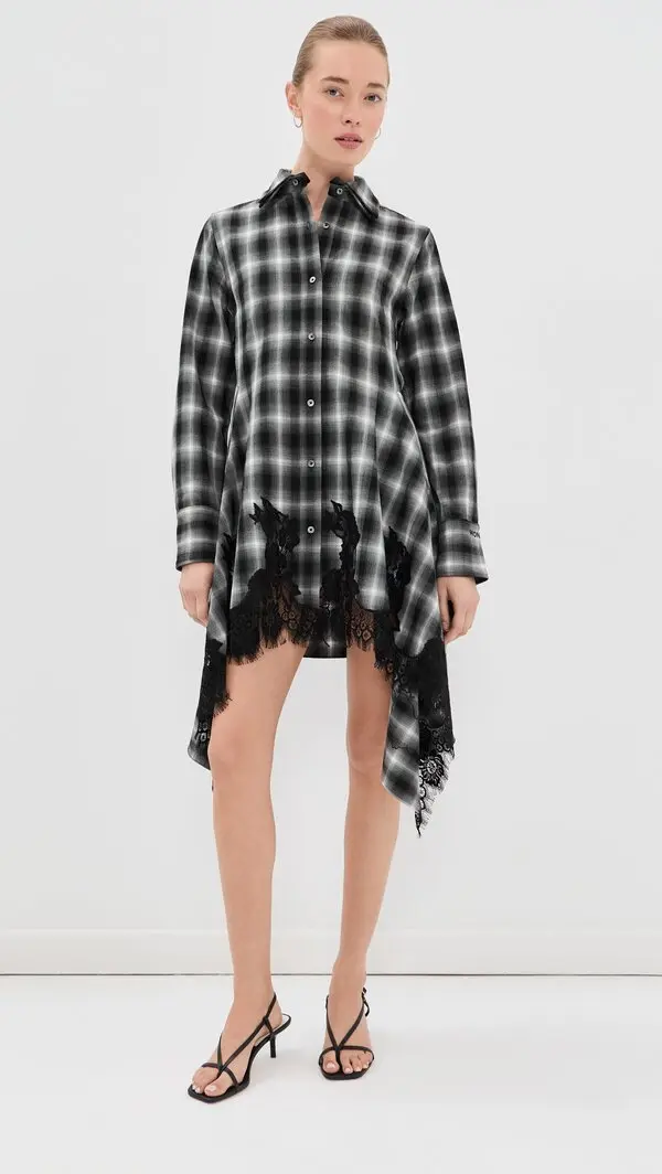 Monse Cascade Front Lace Hem Shirt Dress