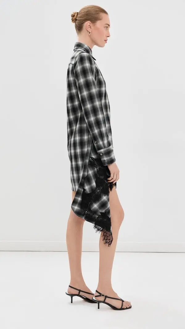 Monse Cascade Front Lace Hem Shirt Dress