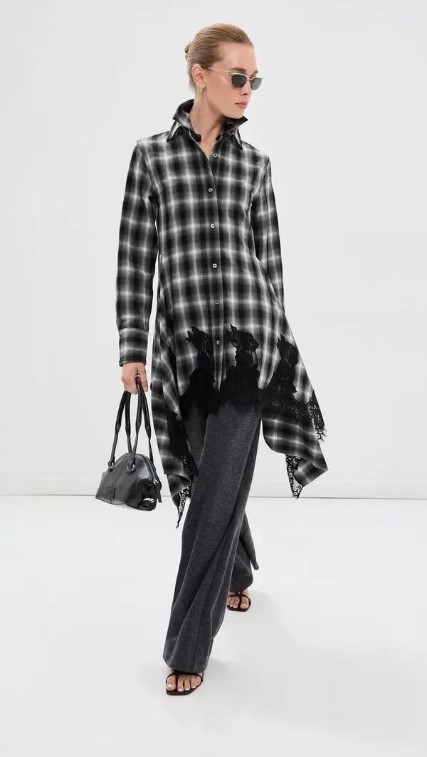 Monse Cascade Front Lace Hem Shirt Dress